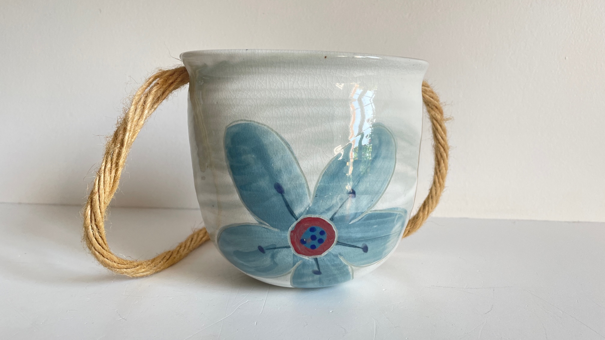 CACHE-POT Suspendu Céramique Fleur VINTAGE - BrocNshop